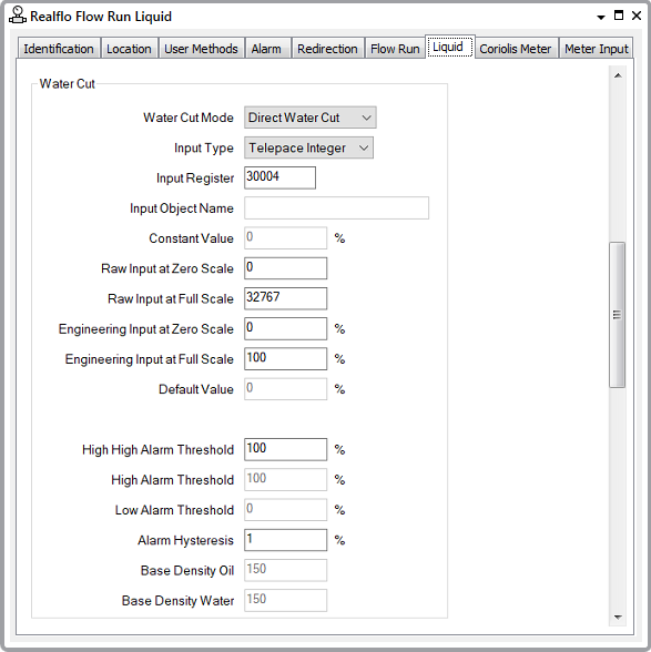 SCADAPack Modbus Realflo Driver Guide - Water Cut Properties (Liquid Flow Run) (Configure Liquid ...